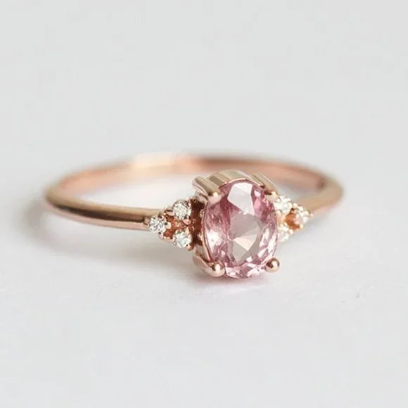 💍 Sweet Tiny Oval Flower Pink Rose Gold Rings for Women, VIP001